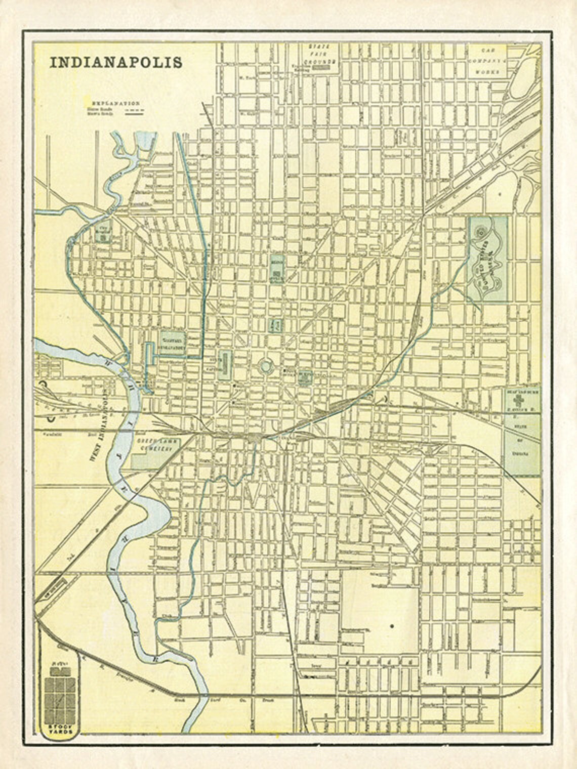 Indianapolis Map Print Map Vintage Old Maps Antique Prints - Etsy