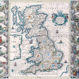 England Map Print UK Map Vintage Old Maps Antique Map Poster Map Wall ...