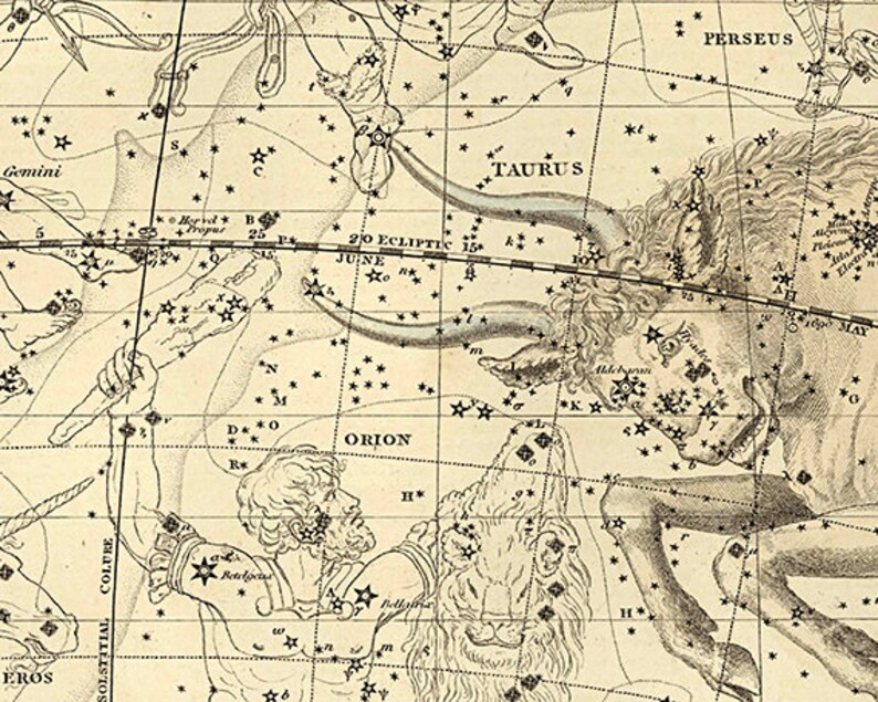Constellation Taurus Zodiac Celestial Art Star Map Old Prints - Etsy