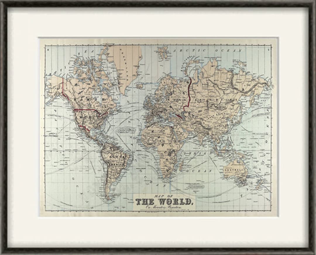 World Map Vintage Map Print Antique Map Old Prints Map Wall Art Old ...