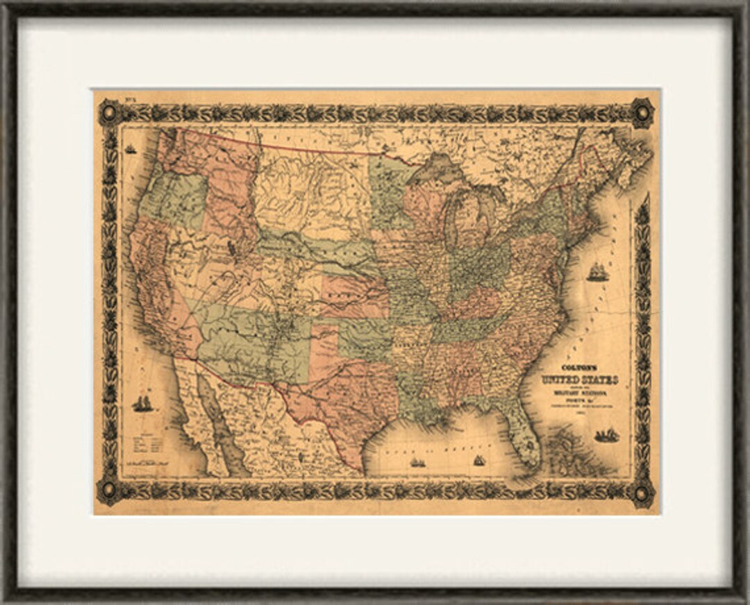 USA Map Print American Map Vintage Map Print Old Map Antique Prints ...