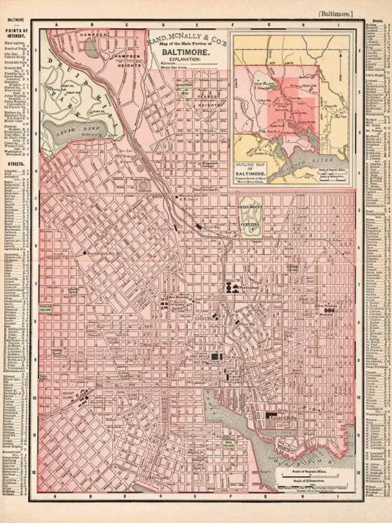 Baltimore Map Print Map Vintage Old Map Antique Prints Poster - Etsy