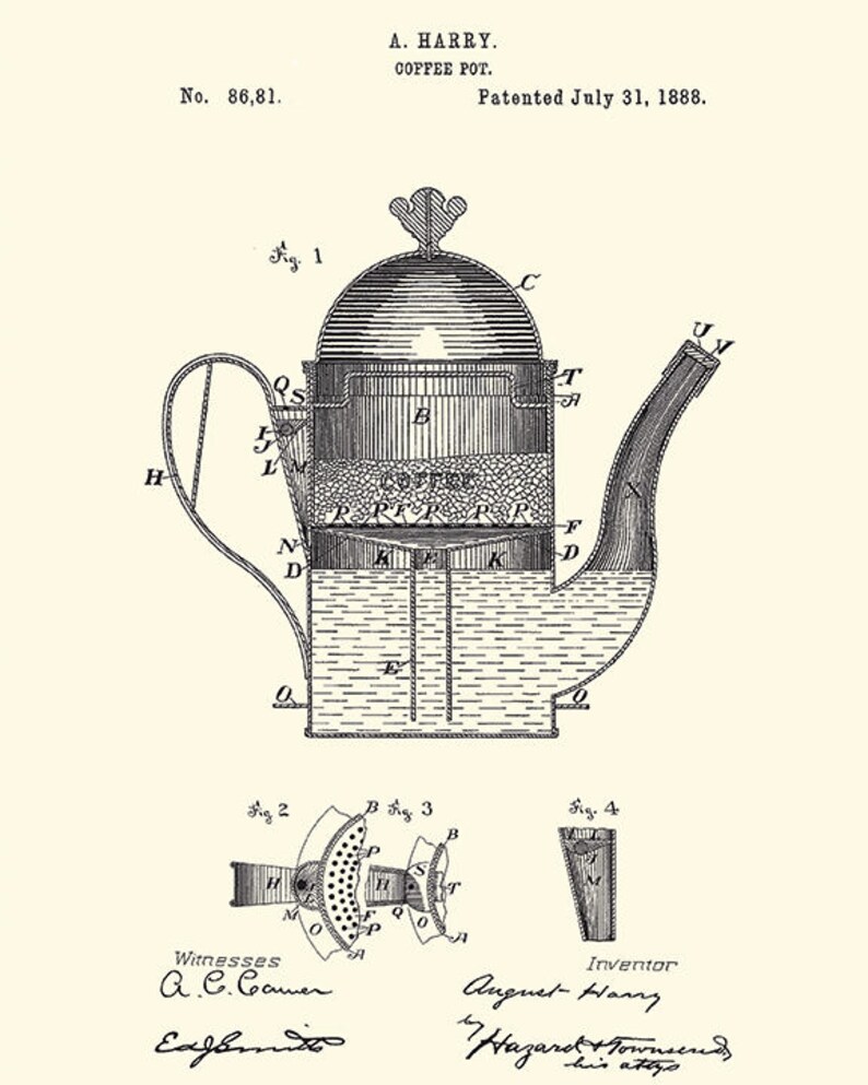 Coffee Pot Patent Art Print Dining Room Art Print Patent - Etsy