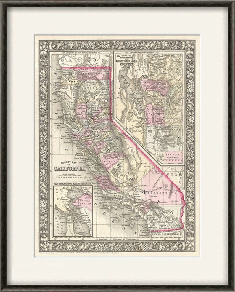California Map Print State Map Vintage Antique Prints Antique - Etsy