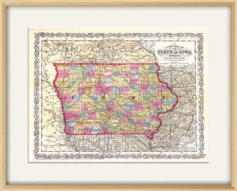 Iowa Map Print State Map Vintage Old Maps Antique Prints | Etsy