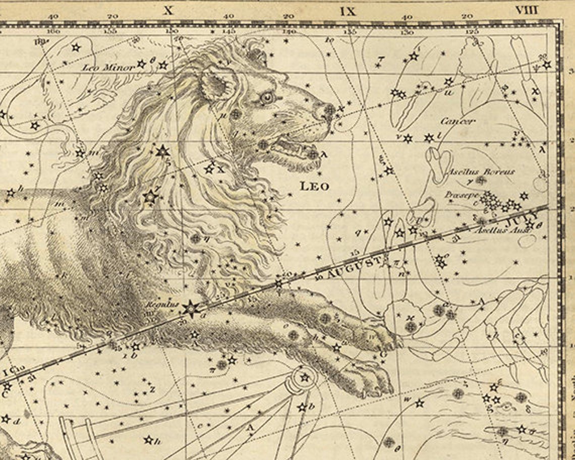 Constellation leo zodiac celestial art star map old prints | Etsy