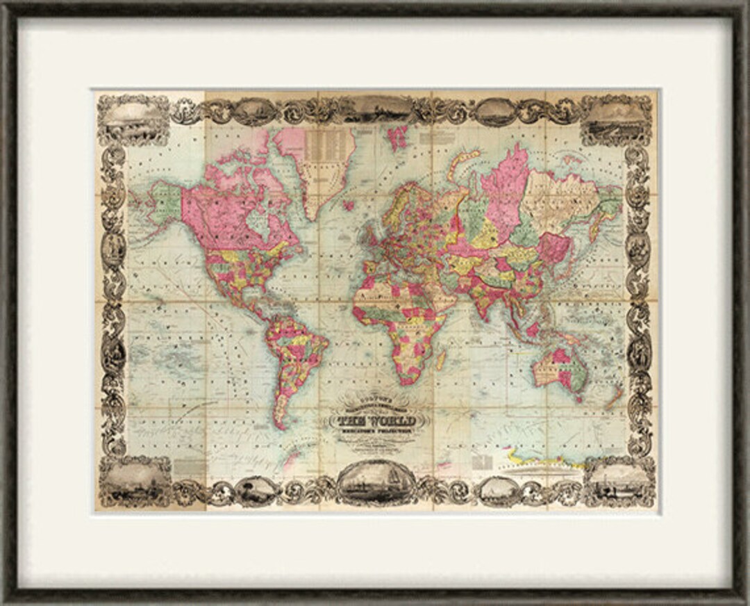 World Map Vintage Map Print Antique Map Old Prints Map Wall Art Old ...