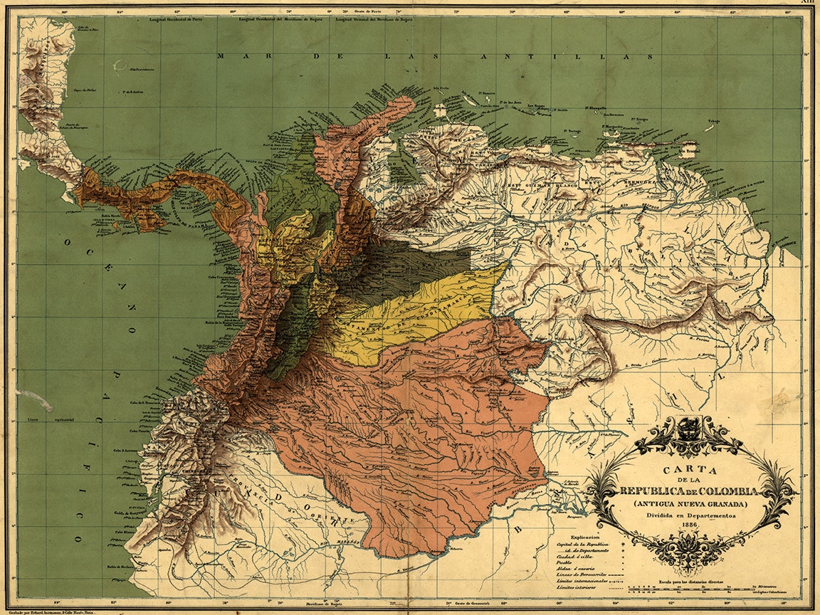 Colombia map print map vintage old maps Antique map poster map | Etsy