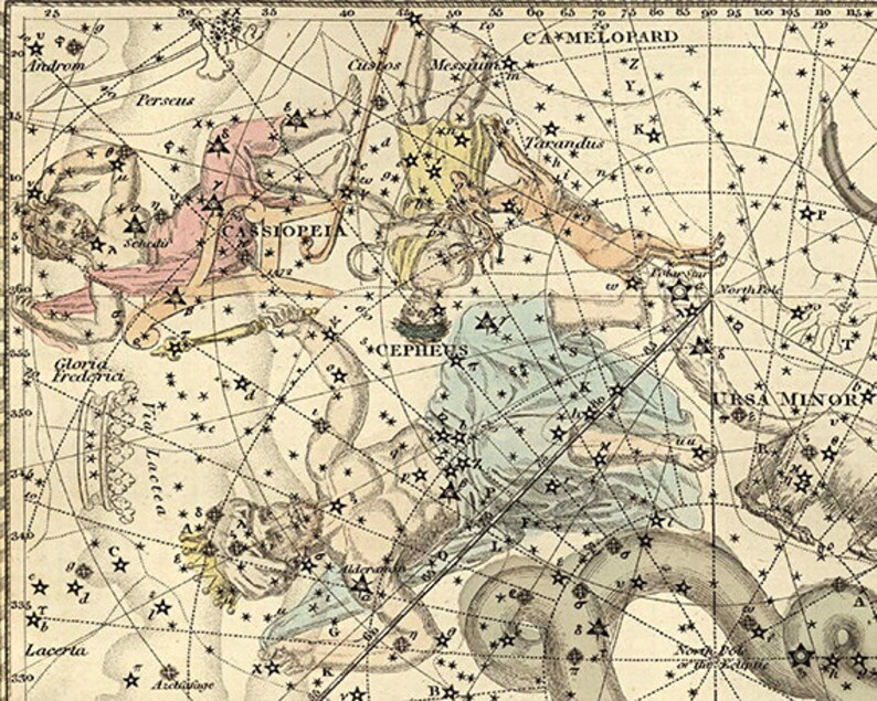 Constellation Print Zodiac Map Antique Wall Old Prints Home | Etsy