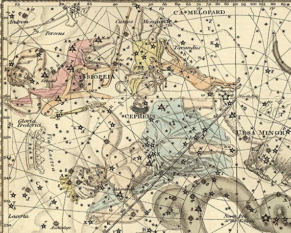 Constellation Print Zodiac Map Antique Wall Old Prints Home | Etsy