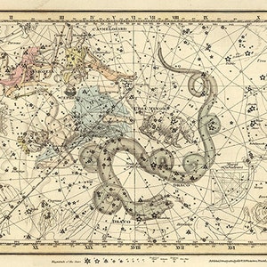 Constellation Print Zodiac Map Antique Wall Old Prints Home Decor Wall ...