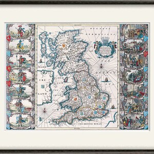 England Map Print UK Map Vintage Old Maps Antique Map Poster Map Wall ...