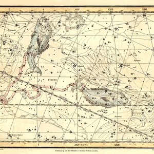 Pisces Zodiac Astrology Art Constellation Print Star Map Old Prints ...