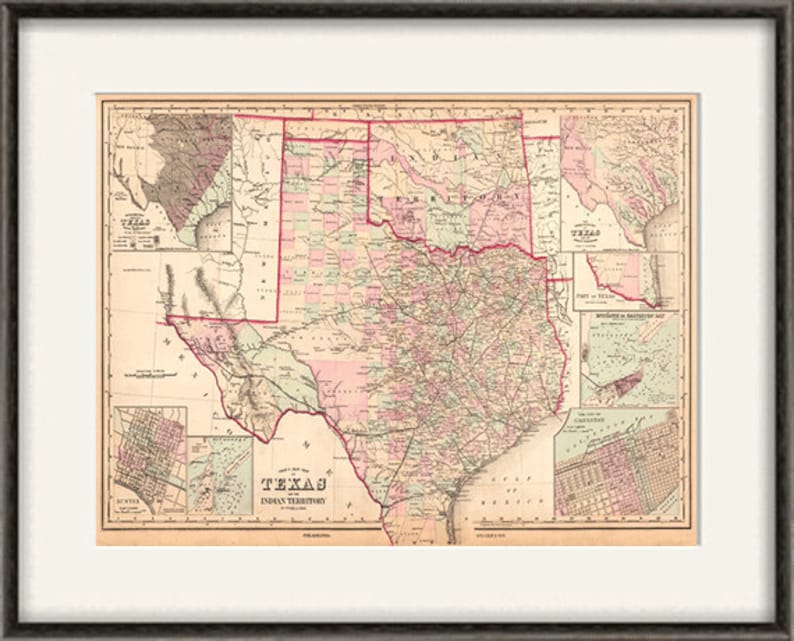 Texas State Map Print Map Vintage Old Maps Antique Prints | Etsy