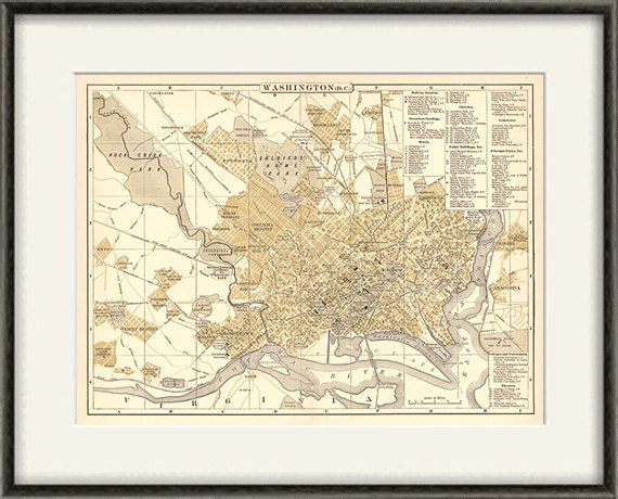 Washington DC map print map vintage old maps Antique map | Etsy