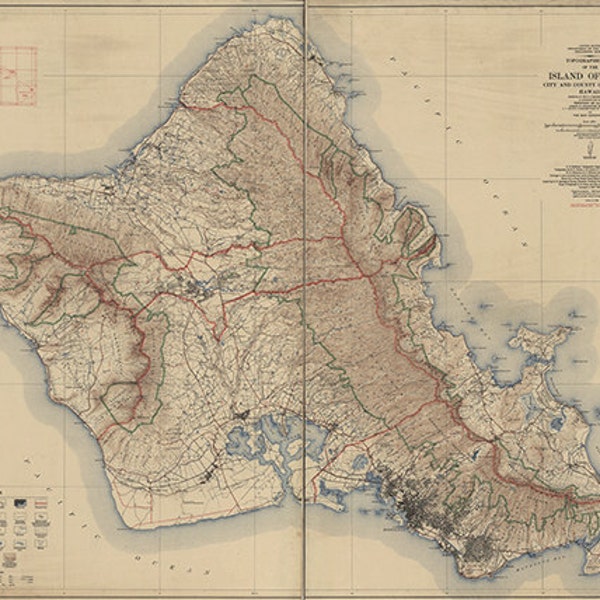 Map of Oahu - Etsy