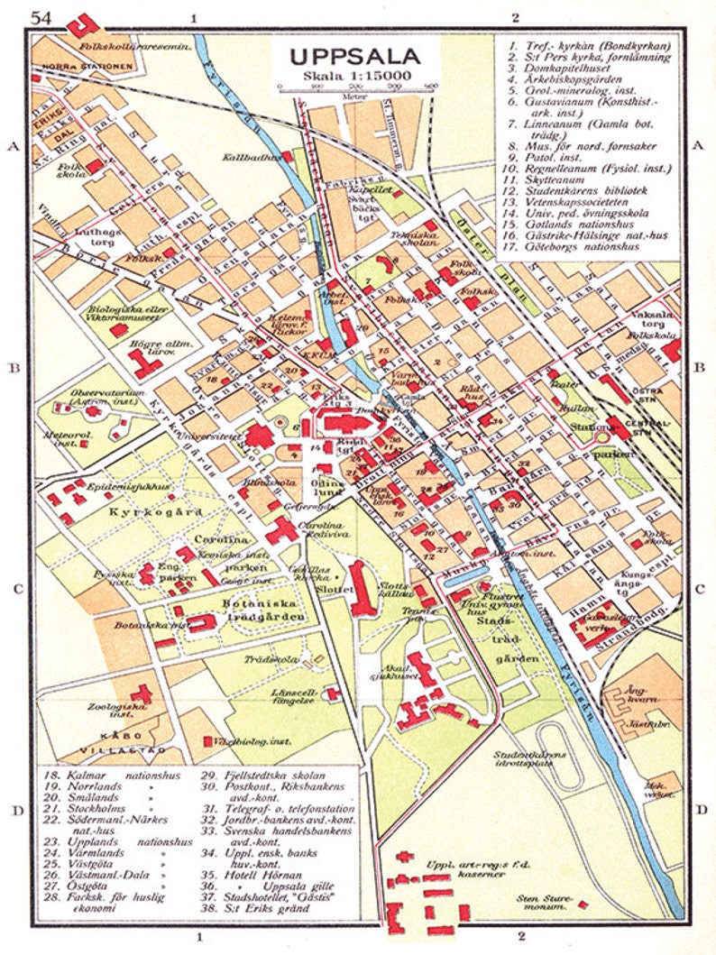 Sweden Poster Uppsala Map Vintage Old Maps Antique Map Poster - Etsy
