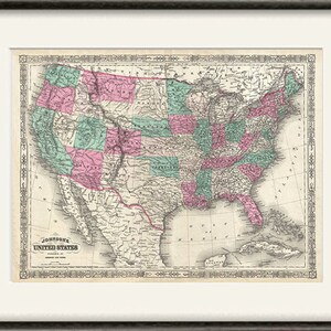 USA Map Print American Map Vintage Map Print Old Map Antique Prints ...