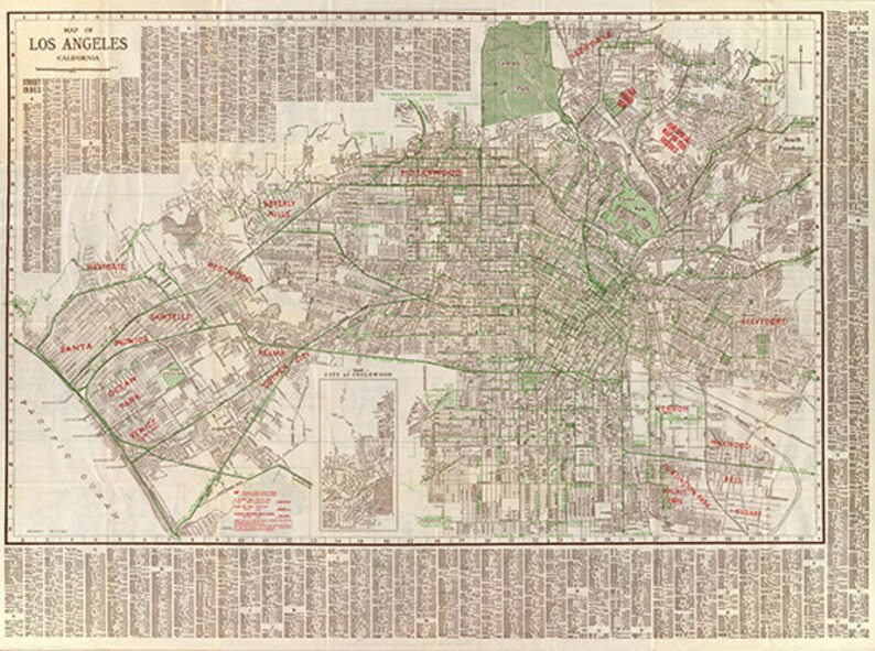 Los Angeles Map Print Map Vintage Old Maps Antique Prints - Etsy