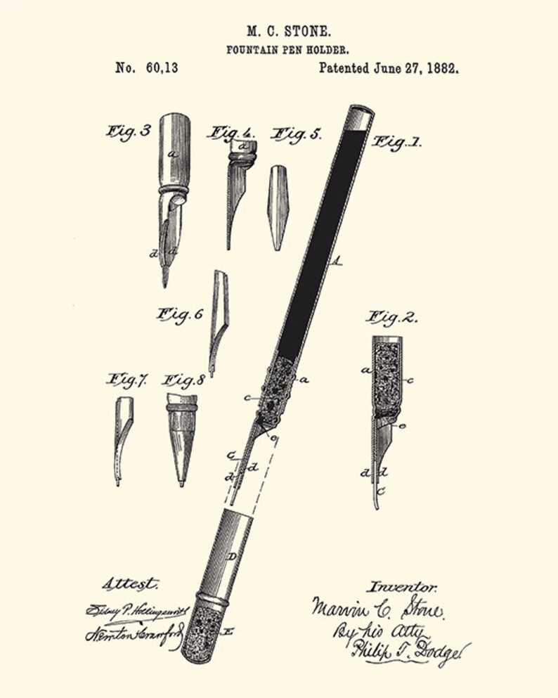 Fountain Pen Patent Art Print: Vintage Writer Decor - Etsy