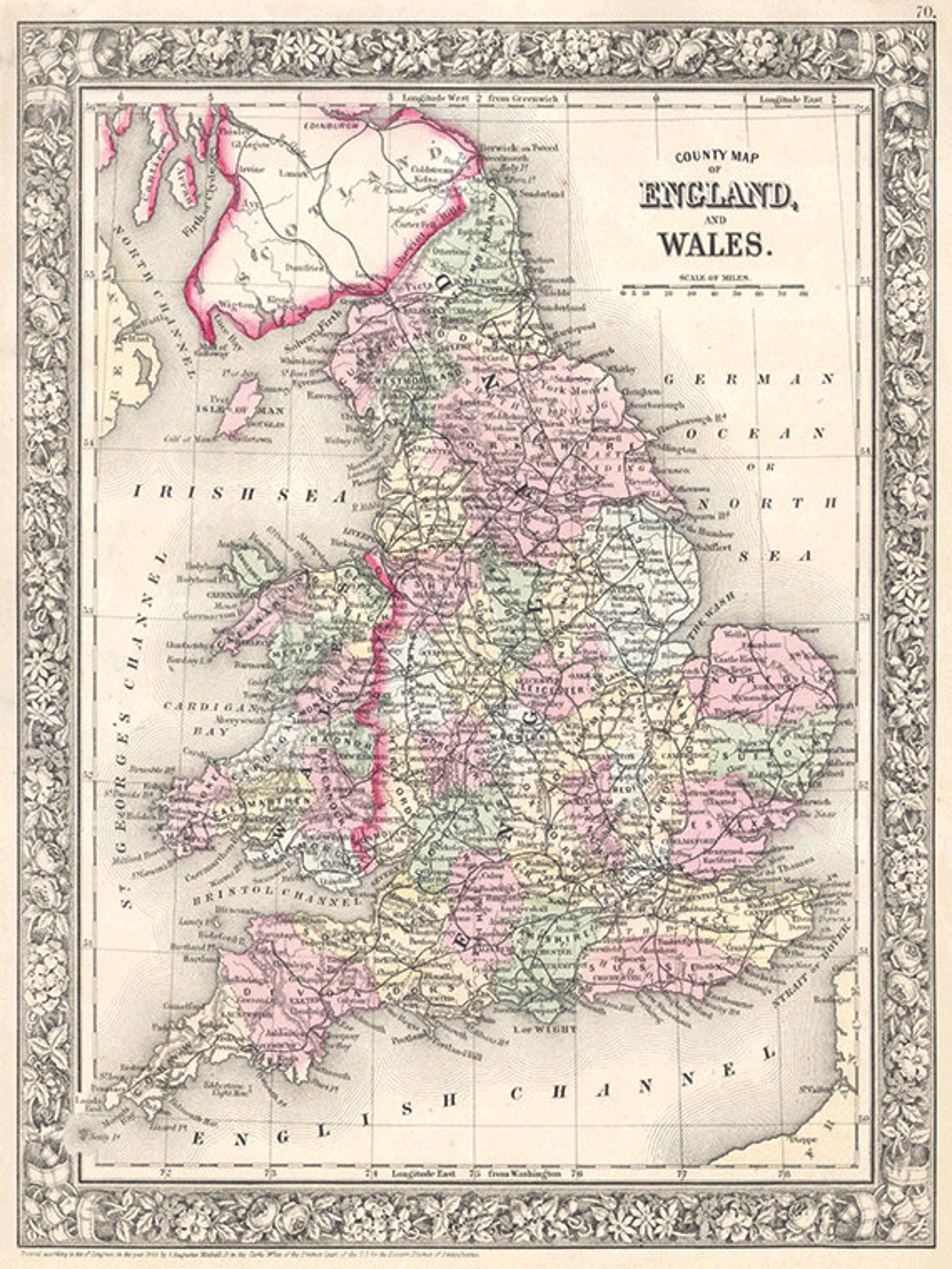Vintage England Map Print: 1844 Antique Wall Decor - Etsy