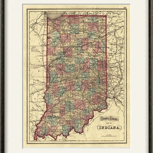 Indiana Map Print State Map Vintage Old Maps Antique Prints Poster Map ...