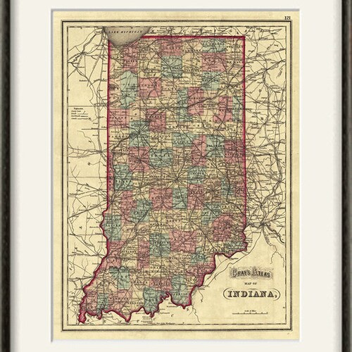 Indiana State Map Blueprint Vintage Print Poster - Etsy
