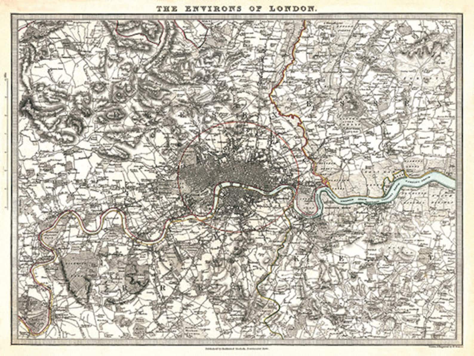 Antique London Map Print Map Vintage Old Maps Antique Prints Poster Map ...