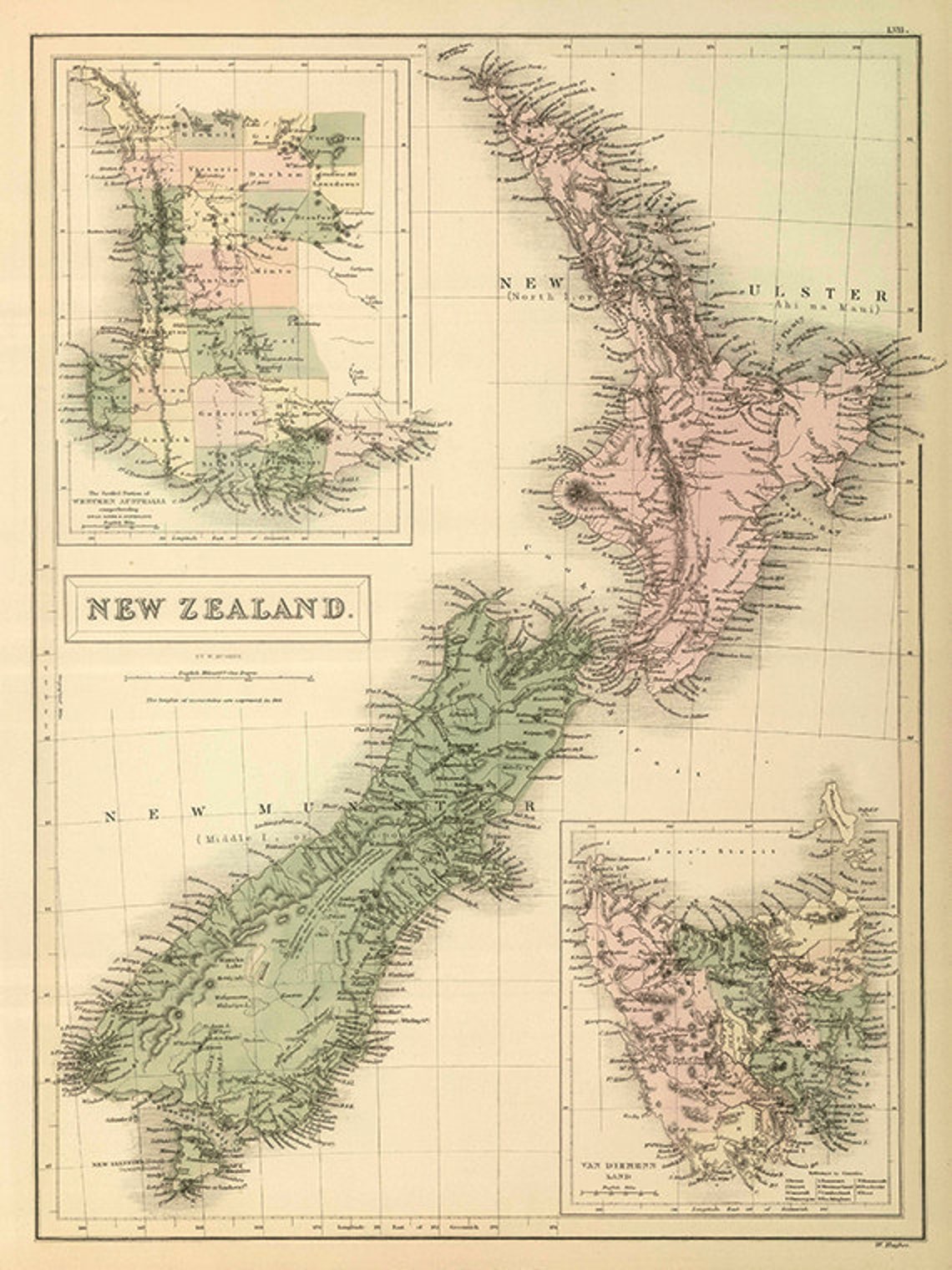 New Zealand Map Vintage Map Print Antique Map Old Prints Map | Etsy