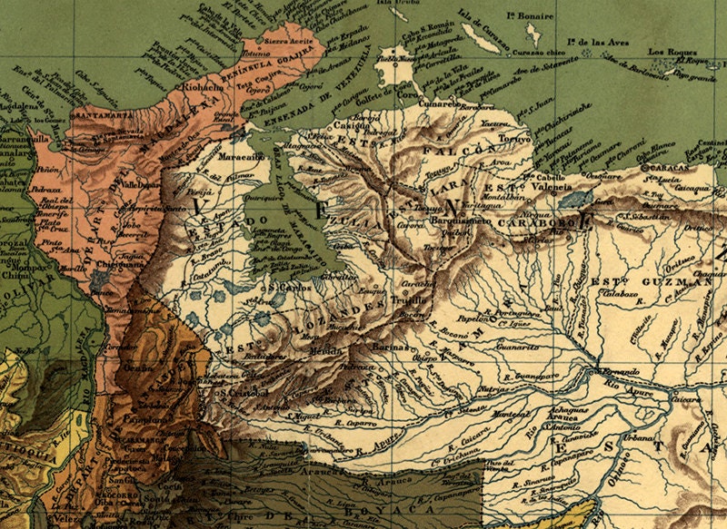 Colombia map print map vintage old maps Antique map poster map | Etsy