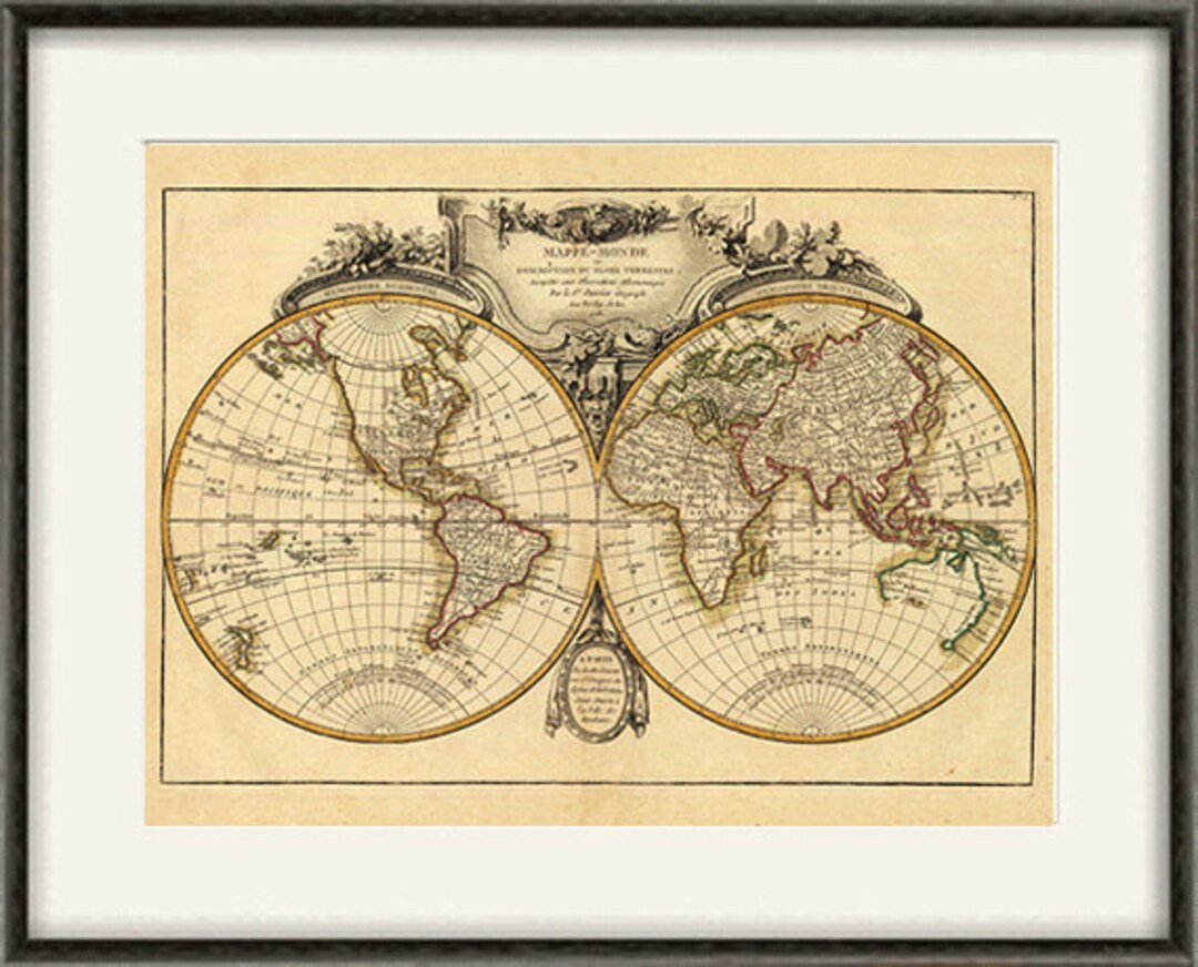 World Map Vintage Map Print Antique Prints Old Prints Map Wall Art Old ...