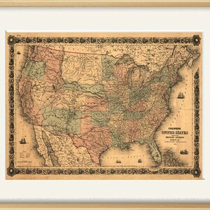USA Map Print American Map Vintage Map Print Old Map Antique Prints ...
