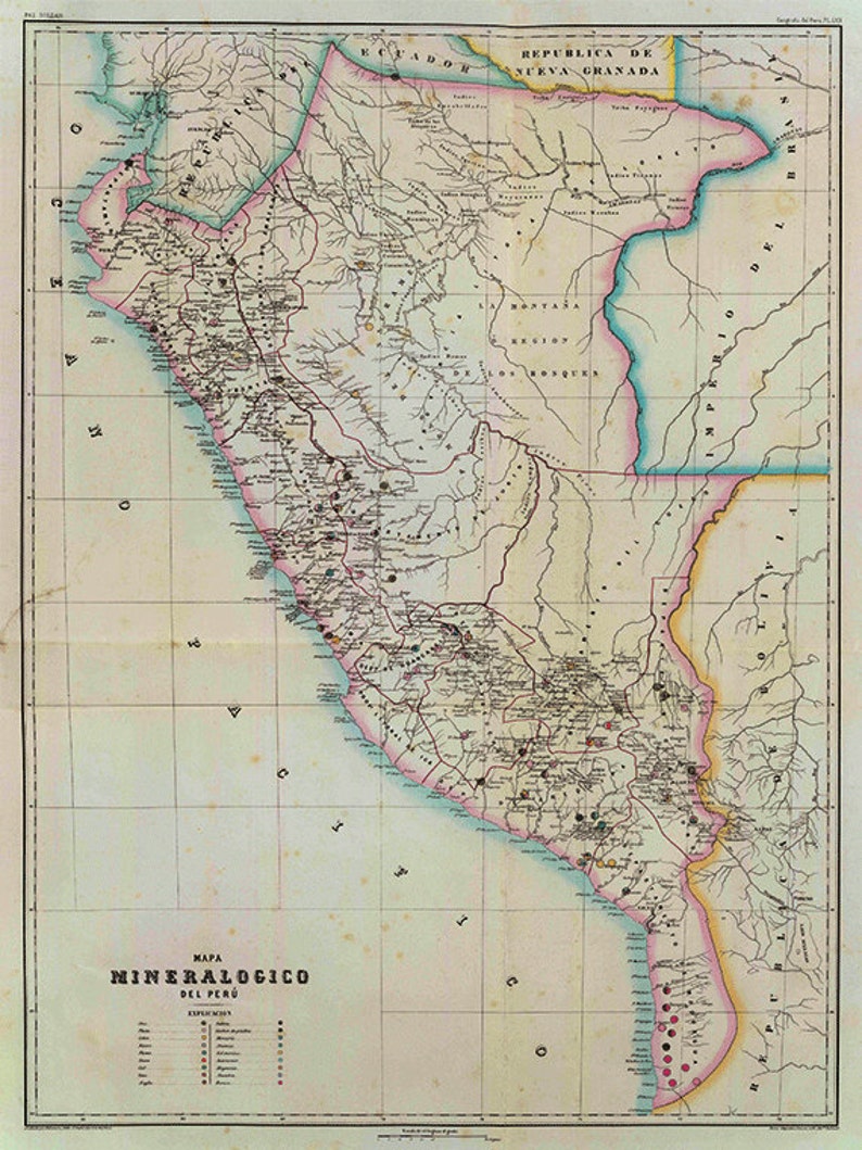 PERU map print map vintage old maps Antique prints poster map | Etsy