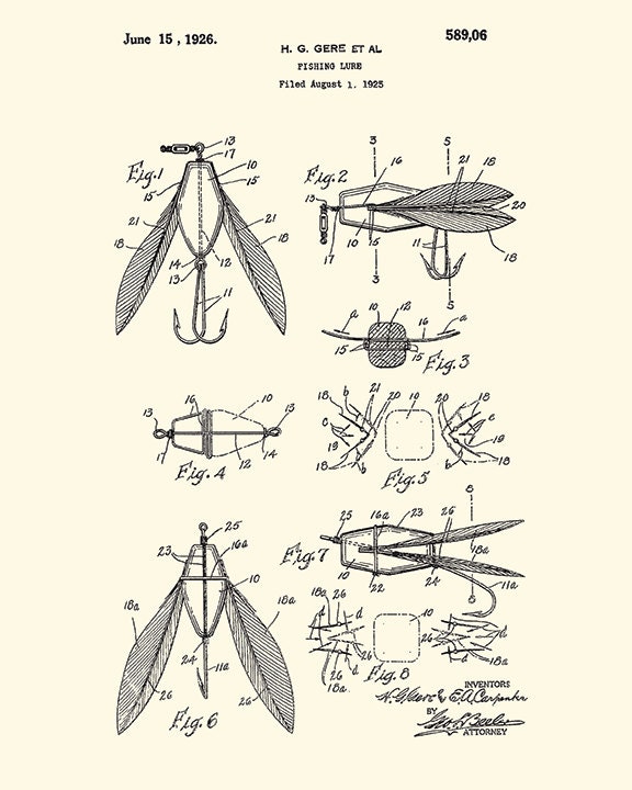 Fishing Lure Art Patent Art Print Fishing Art Print Patent | Etsy