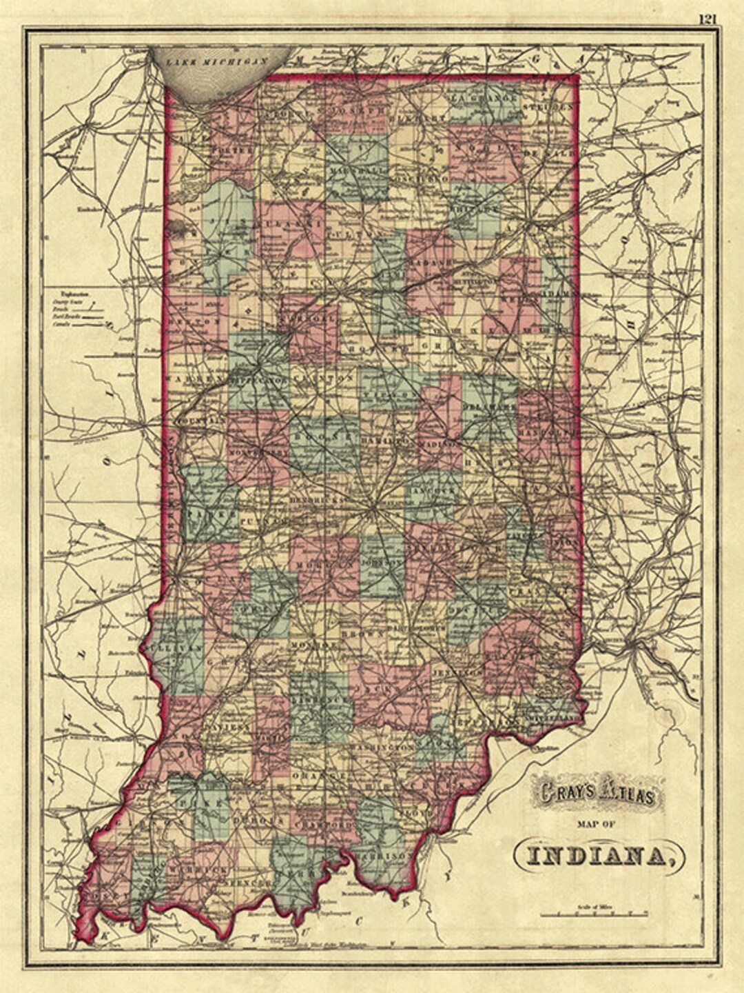 Indiana Map Print State Map Vintage Old Maps Antique Prints Poster Map ...
