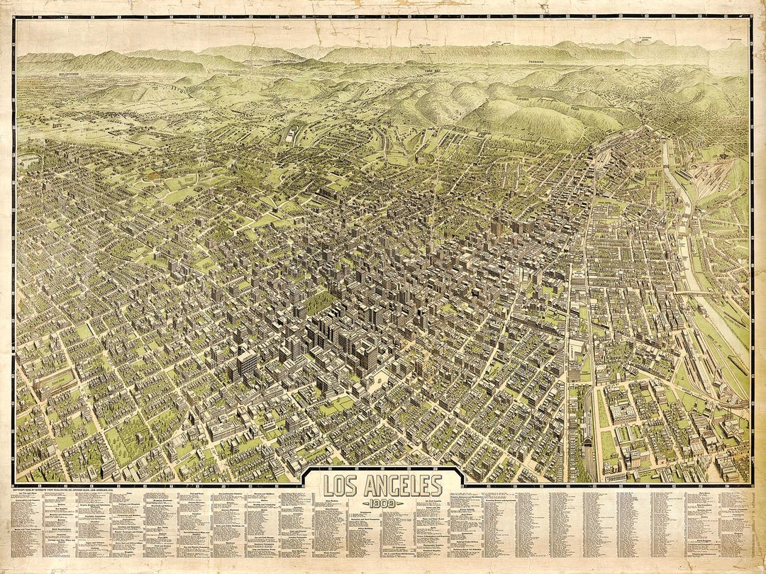 Los Angeles Map Print Map Vintage Old Maps Antique Prints Poster Map ...