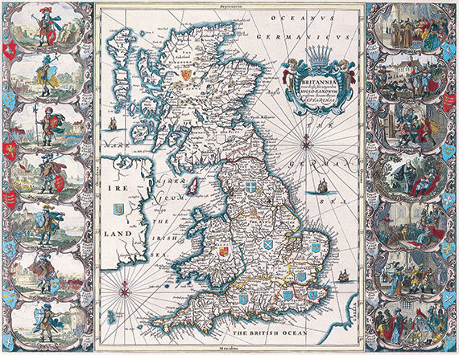 England Map Print UK Map Vintage Old Maps Antique Map Poster - Etsy