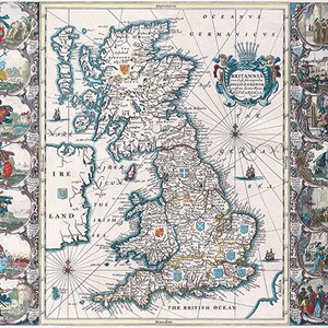 England Map Print UK Map Vintage Old Maps Antique Map Poster Map Wall ...