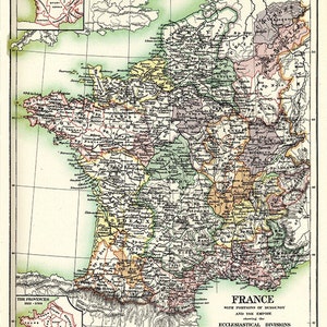 France Map Print Map Vintage Old Maps Antique Prints Poster Map Wall ...