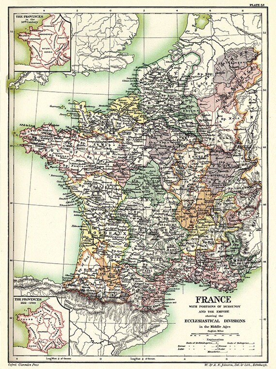 France Map Print Map Vintage Old Maps Antique Prints Poster - Etsy