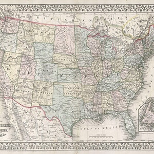 USA Map Print American Map Vintage Map Print Maps Wall Art Old Map ...