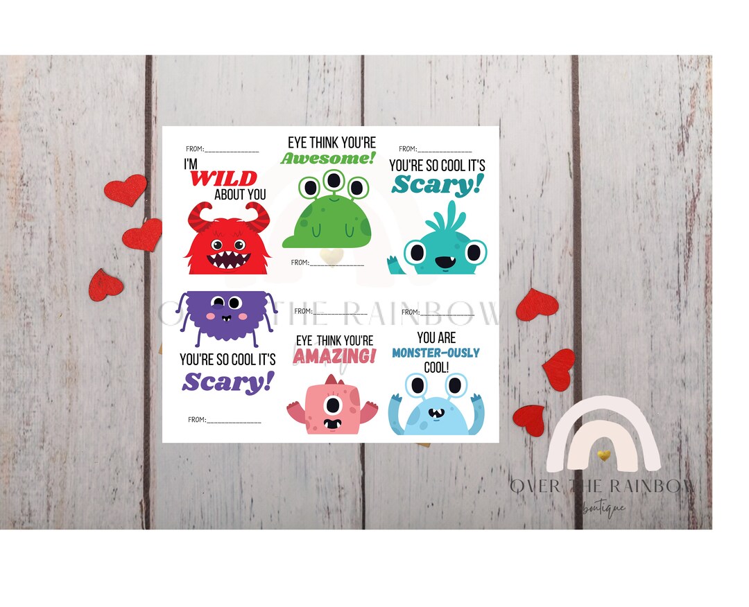 Printable Monster Kids Valentines Cards - Etsy