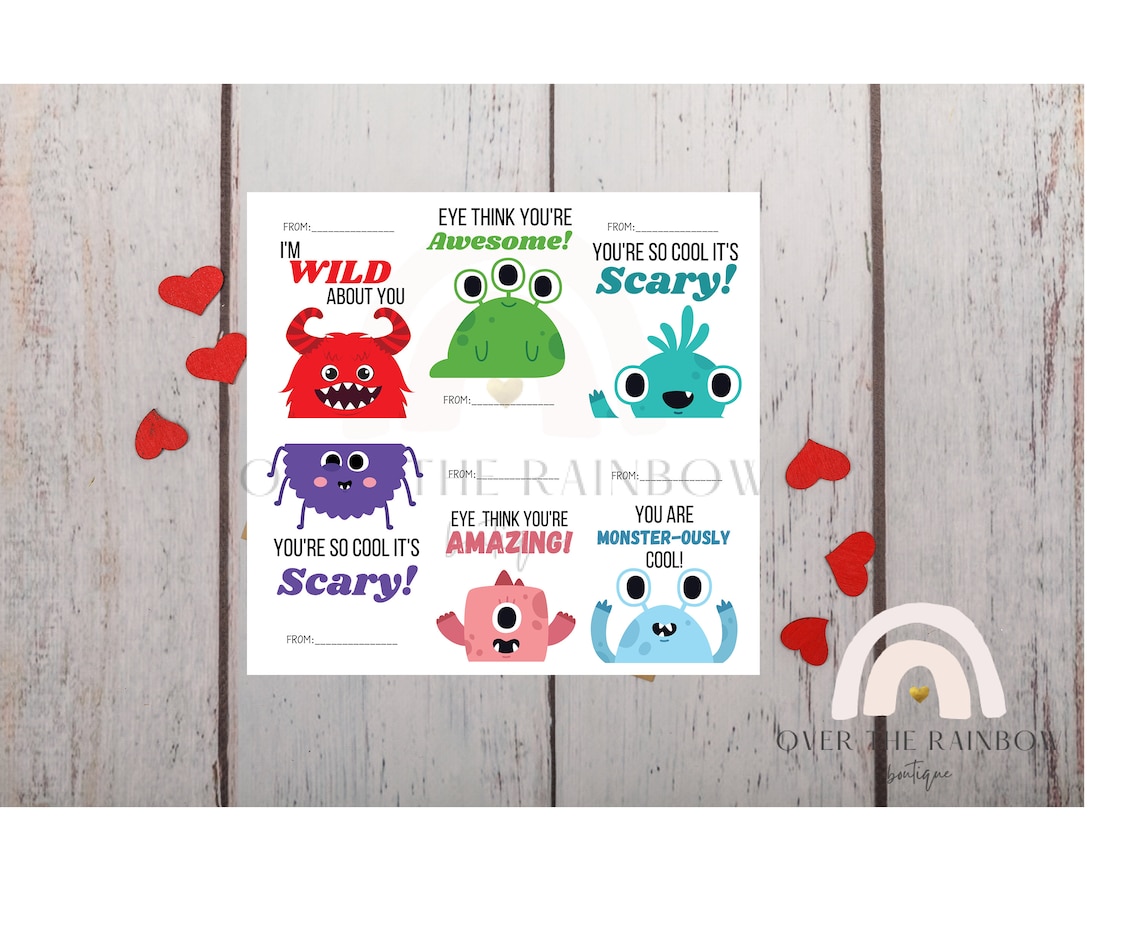 Printable Monster Kids Valentines Cards - Etsy