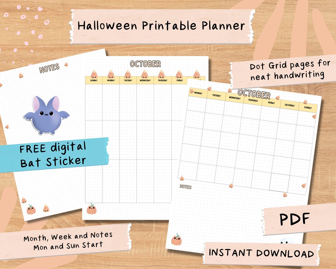 Bonus Free Bat Sticker With Cute Printable Kawaii Halloween Weekly and ...
