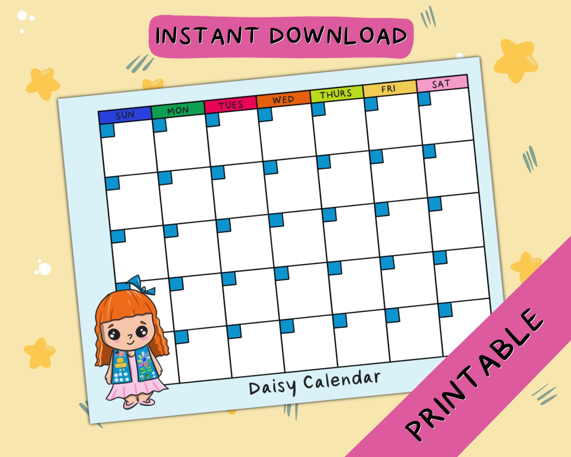 Printable/digital Cute Kawaii Daisy Girl Scout Monthly Planner ...