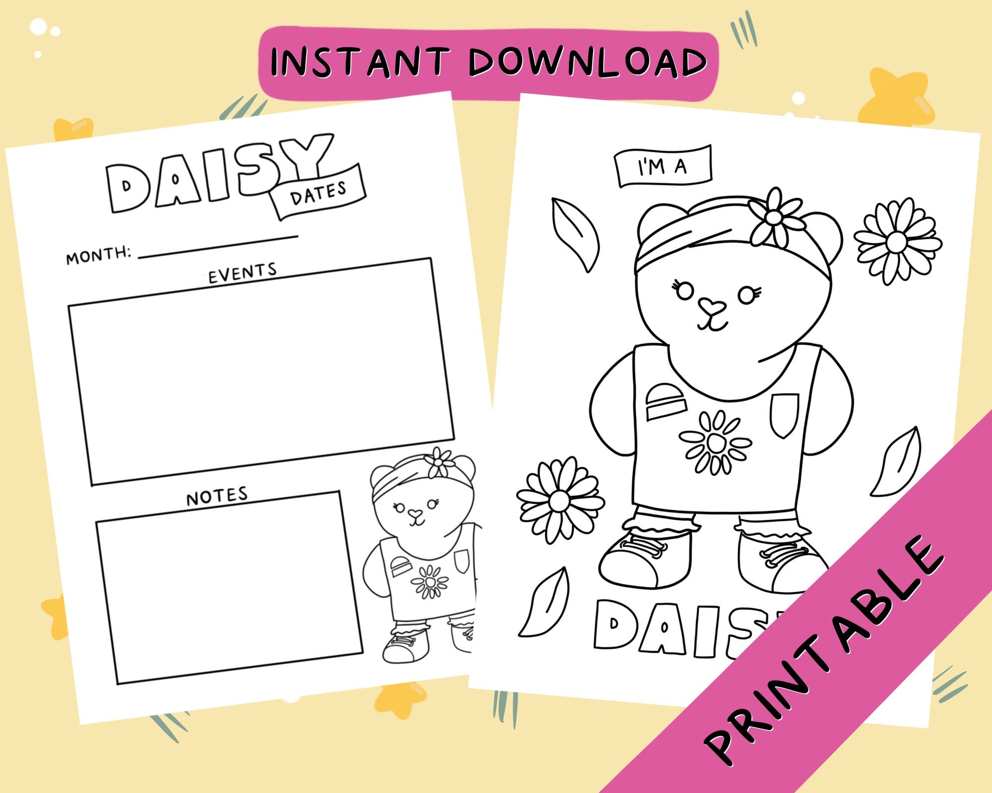 Daisy Girl Scout Printable Calendar and Coloring Pages Pdf Cute Bear ...