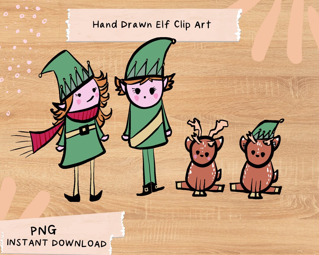 Cute Illustrated Elf Clip Art With Reindeer - Etsy