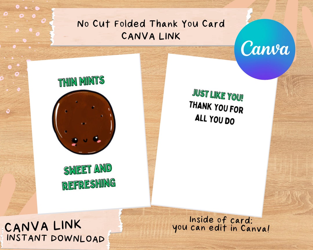 Canva Template: Girl Scout Cookie Thin Mint Thank You Card - Etsy