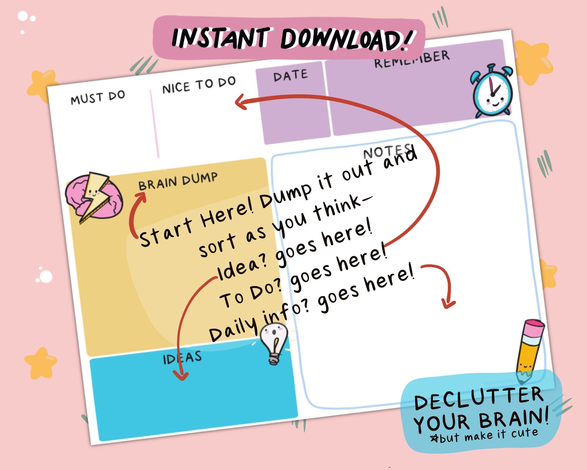 Printable and Digital Cute Kawaii Daily Planner/bujo Layout to Organize ...