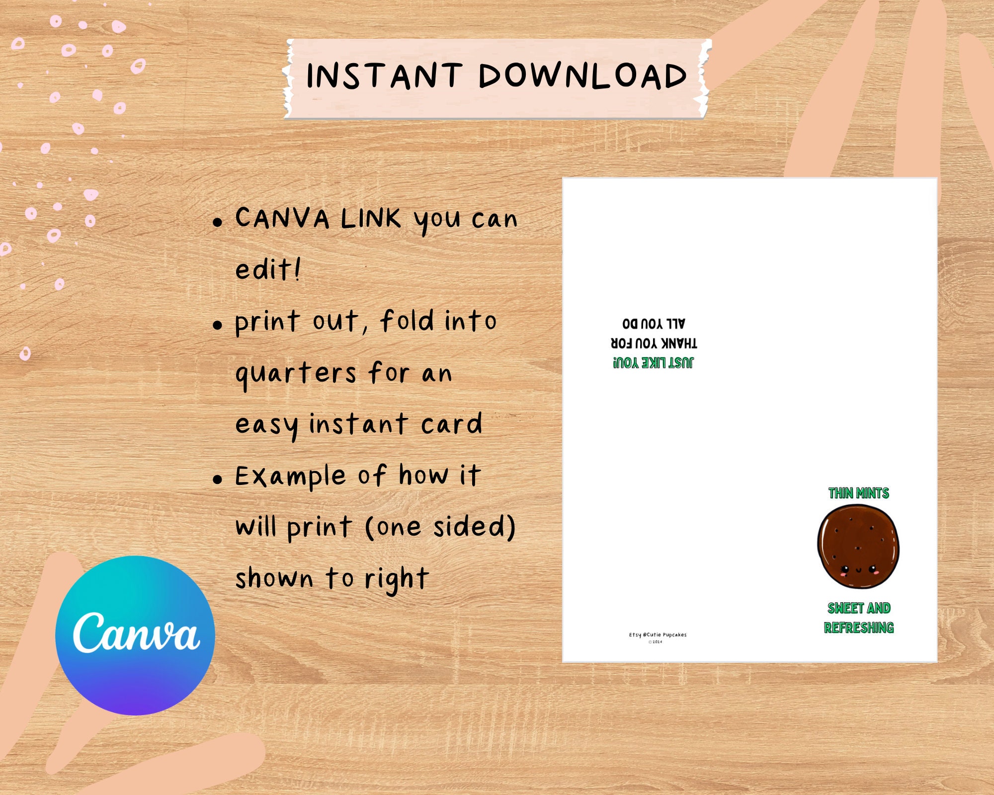 Canva Template: Girl Scout Cookie Thin Mint Thank You Card - Etsy